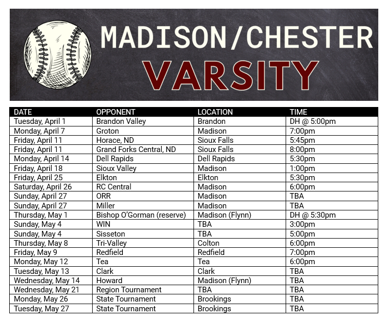 2025 Varsity Schedule – Madison Baseball Association