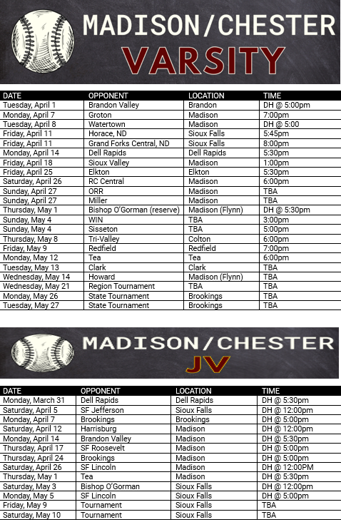 2025 Varsity.VJ Schedule – Madison Baseball Association